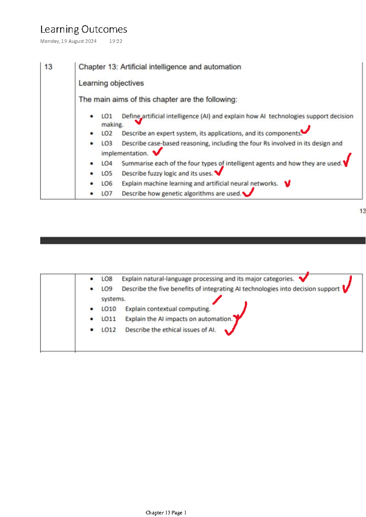 Chapter 13 - Learning Outcomes Monday, 19 August 2024 19: What is AI ...