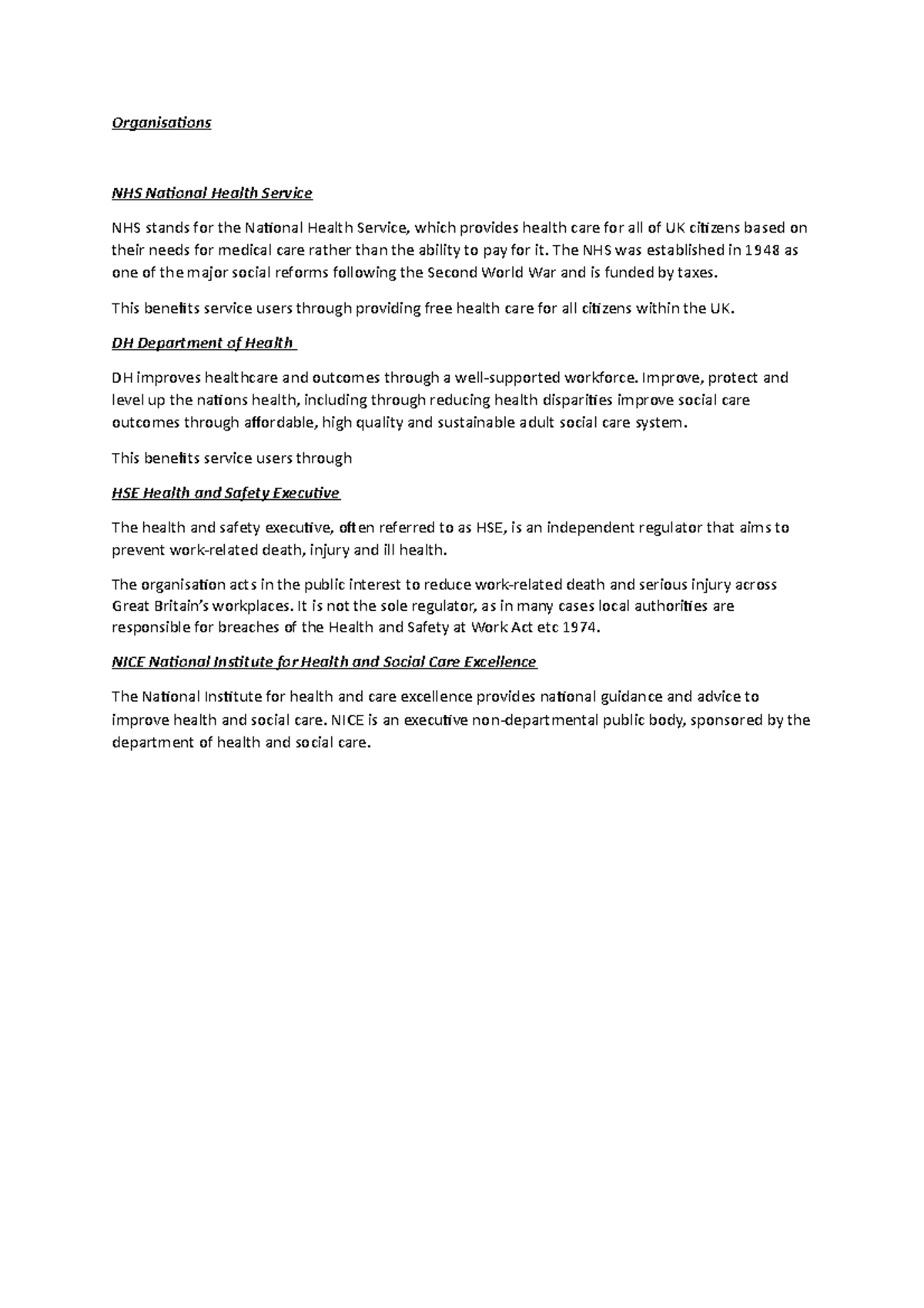 Organisations - Organisations NHS National Health Service NHS stands ...