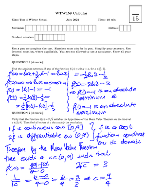 Memo Tut test 1 (Students) - WTW 158 - Studocu