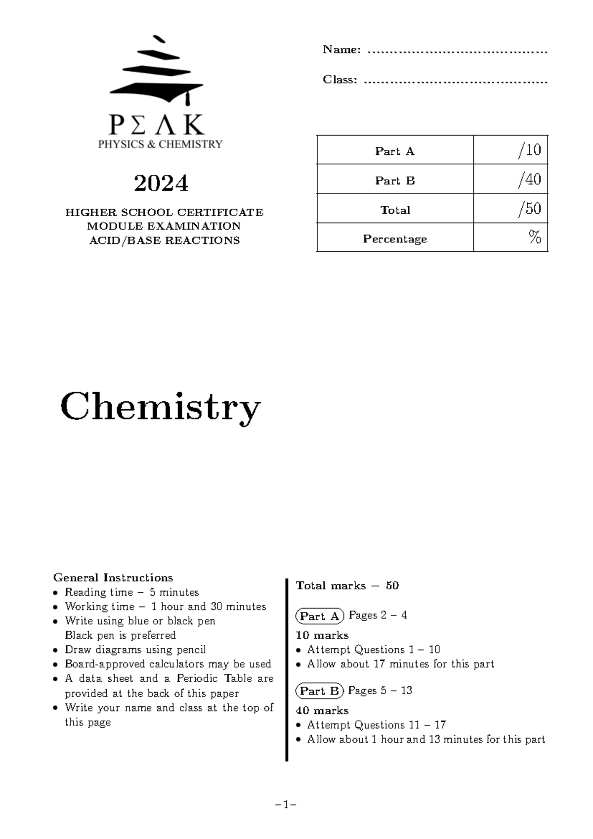 2024 PEAK Acid:Base Exam - 2024 HIGHER SCHOOL CERTIFICATE MODULE ...