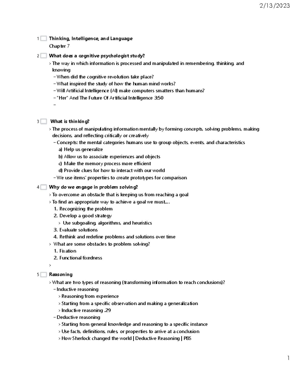 Ch 7 Experience Psychology - 2/13/ 1 Thinking, Intelligence, and ...