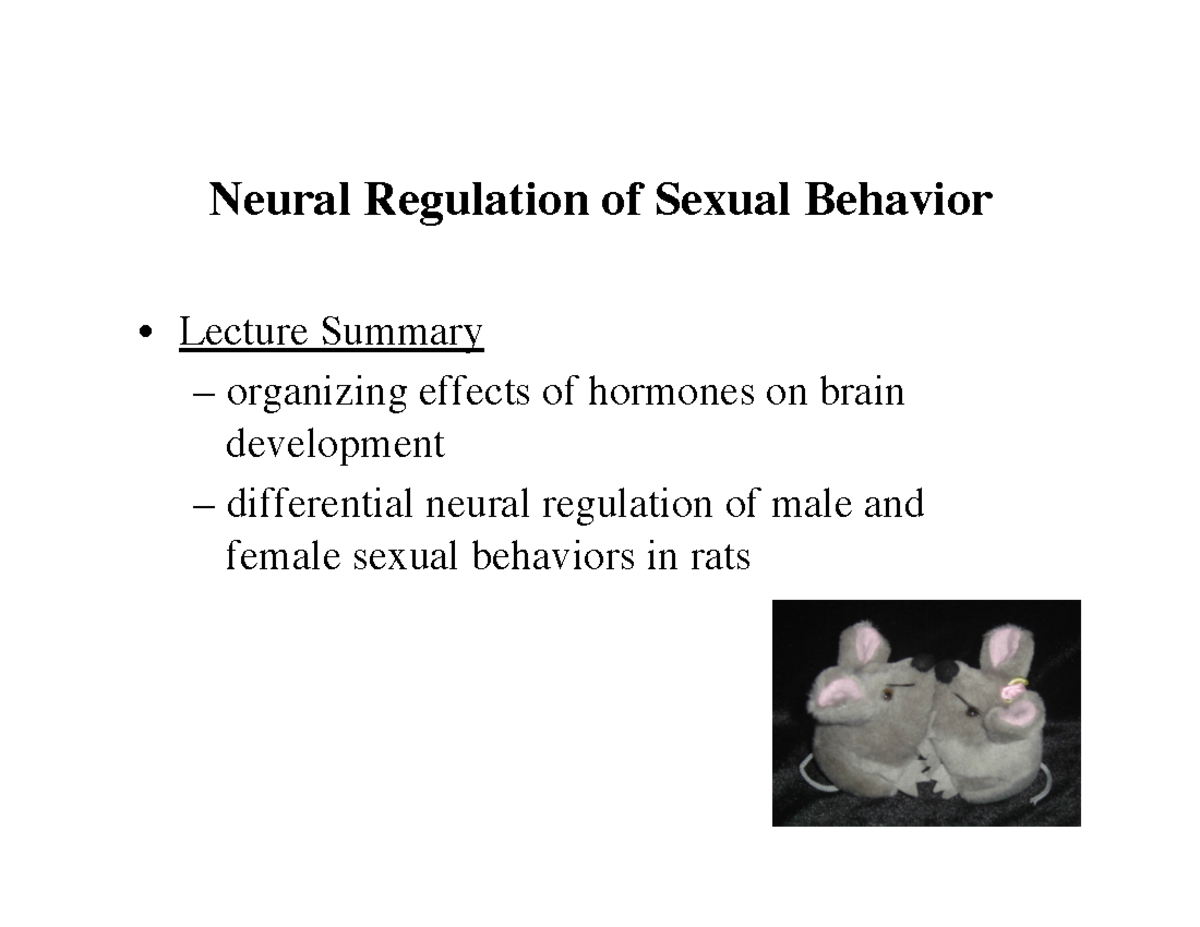 1.neuro - Nope - Neural Regulation of Sexual Behavior • Lecture Summary ...