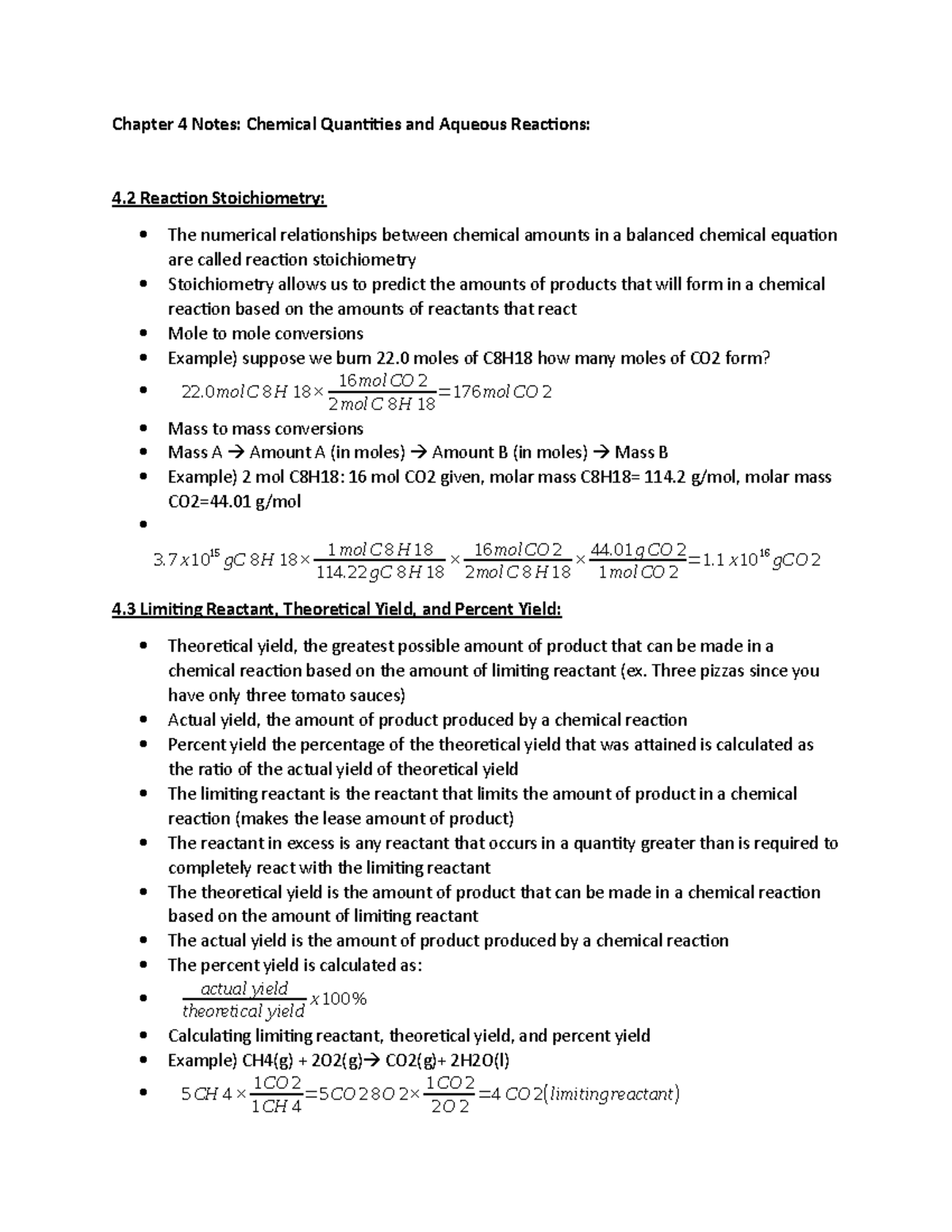 Chapter 4 Chemistry 105 Notes - Chapter 4 Notes: Chemical Quantities ...