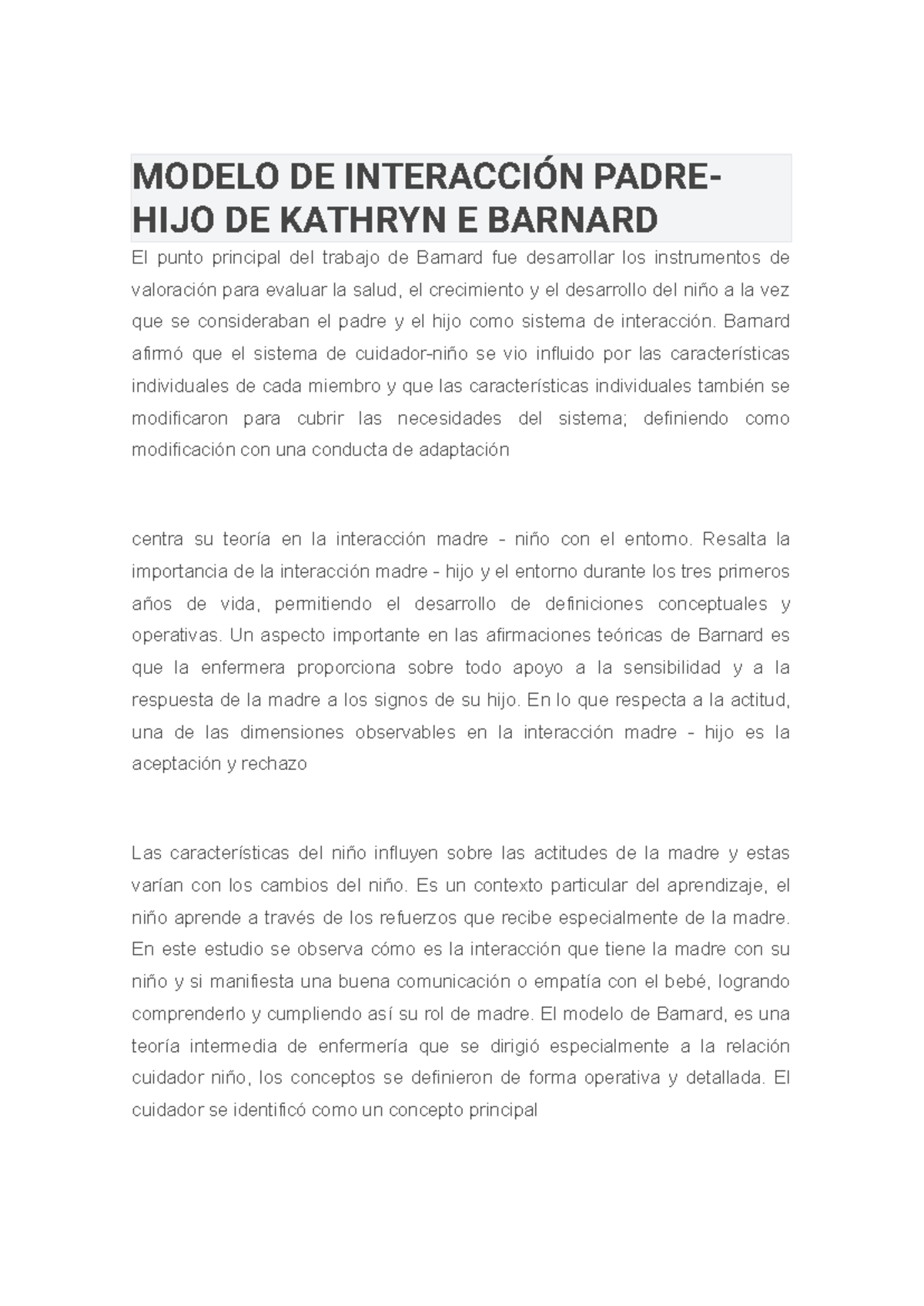 Modelo DE Interacción Padre - MODELO DE INTERACCIÓN PADRE- HIJO DE ...