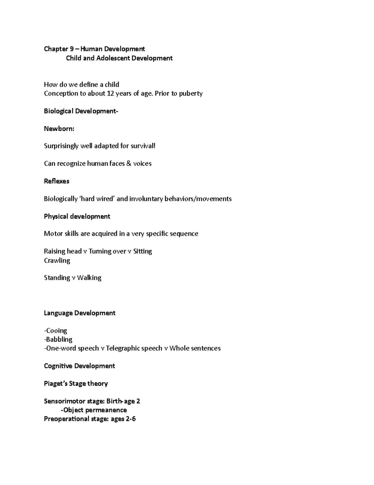 Chapter 09 notes - Chapter 9 – Human Development Child and Adolescent ...