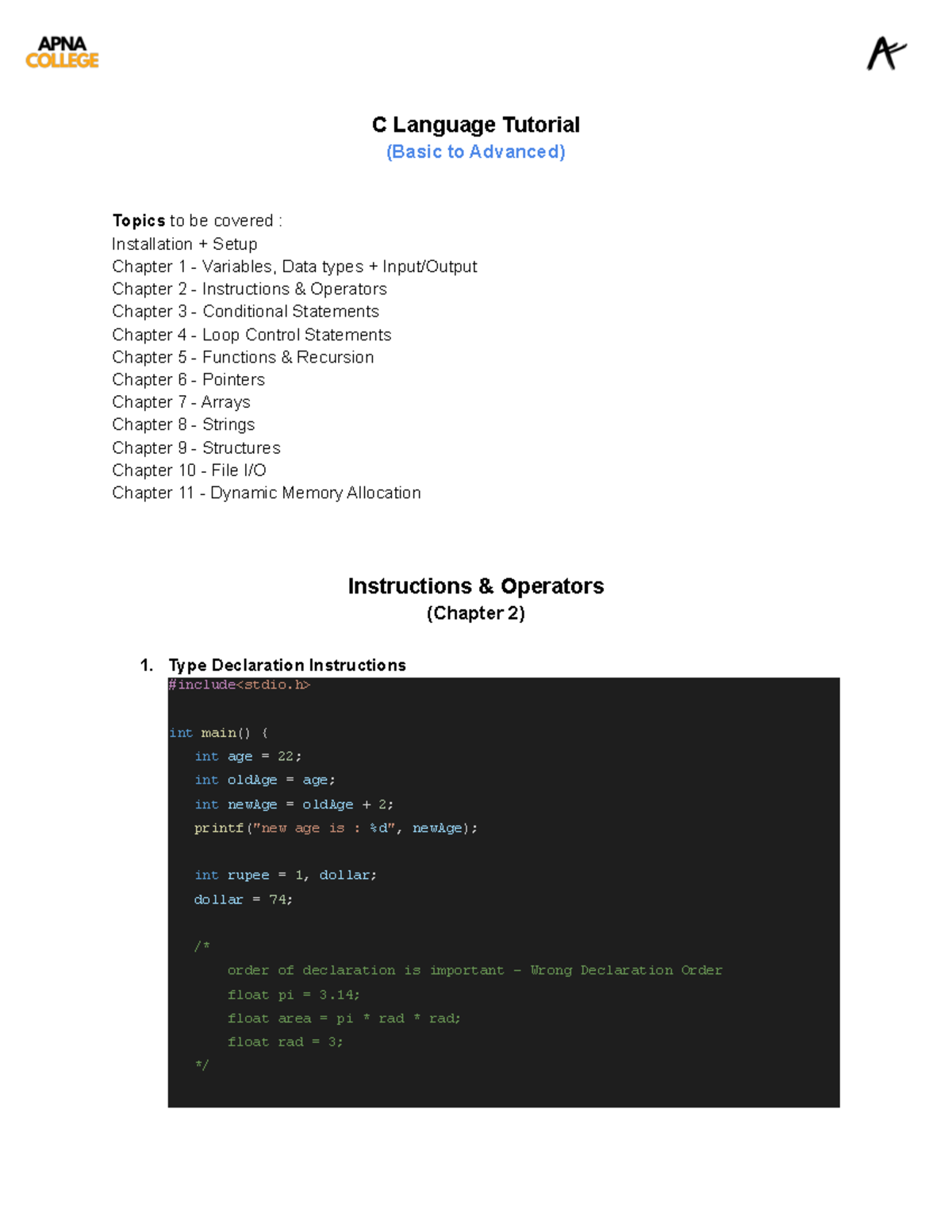 Chapter 2 Code - Good - C Language Tutorial (Basic to Advanced) Topics ...