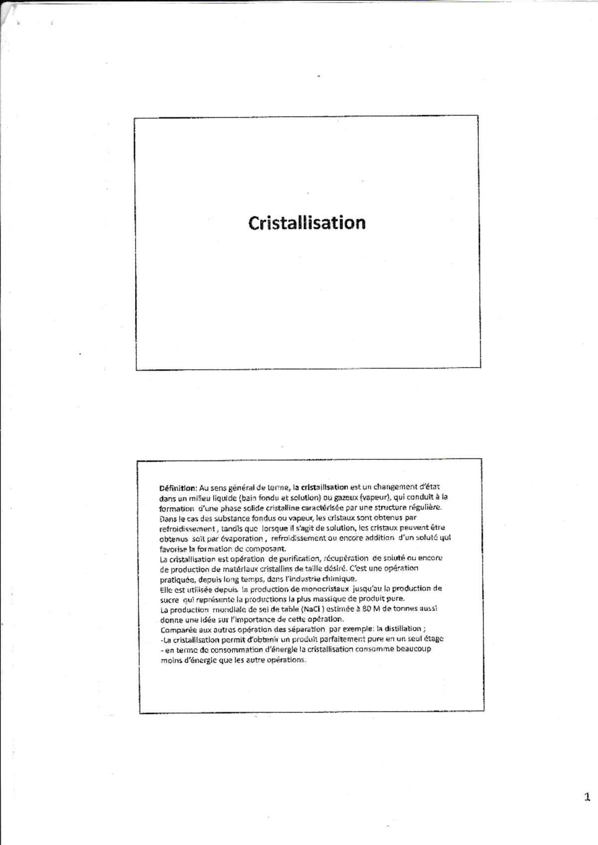 Cristallisation - Opération unitaire cours - Cristalllsation Définition ...