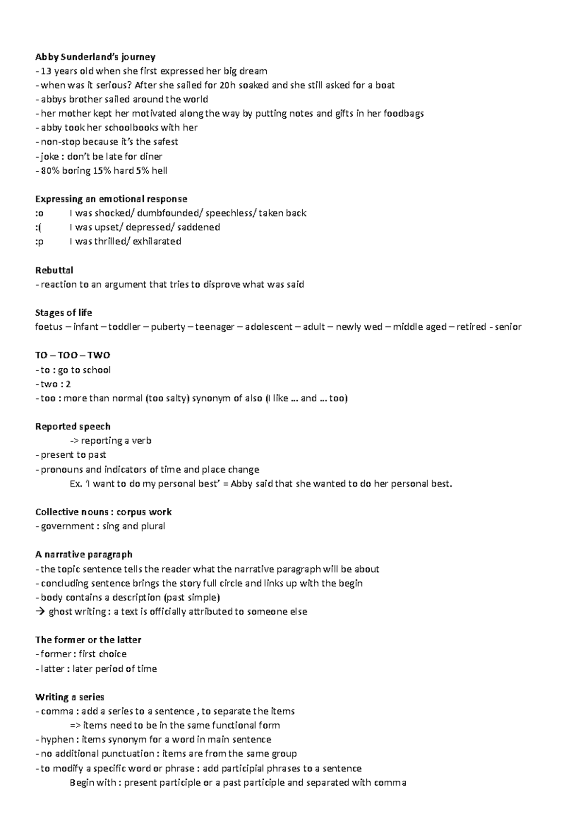 Eng sem 1 - samenvatting - Abby Sunderland’s journey 13 years old when ...