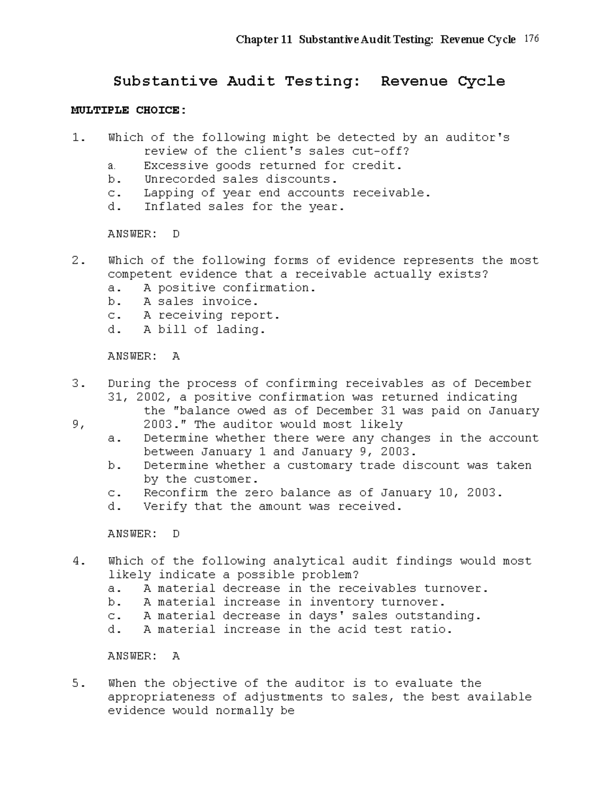Ch11 - Substantive Testing and Revenue Cycles - Substantive Audit ...