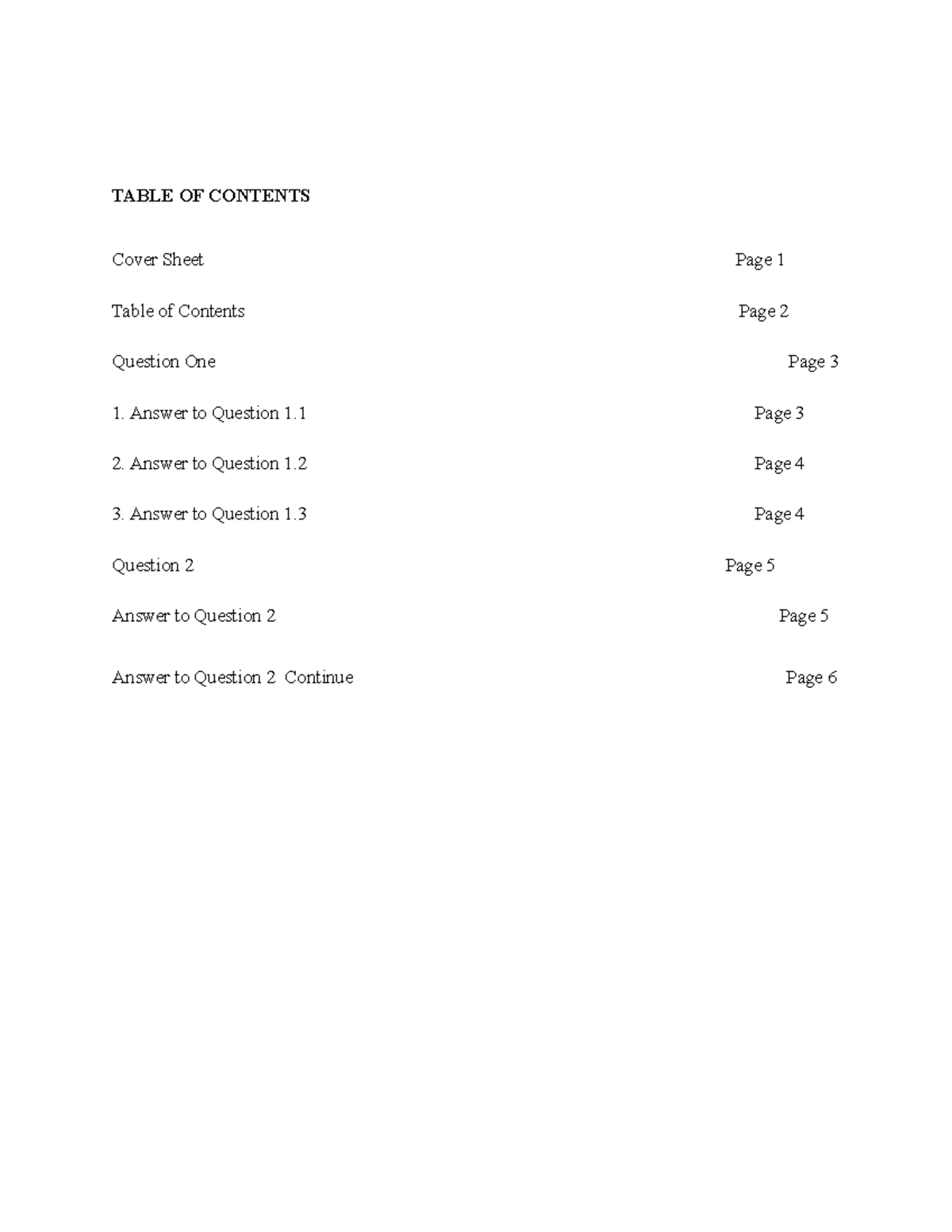 Management Accounting - TABLE OF CONTENTS Cover Sheet Page Table of ...