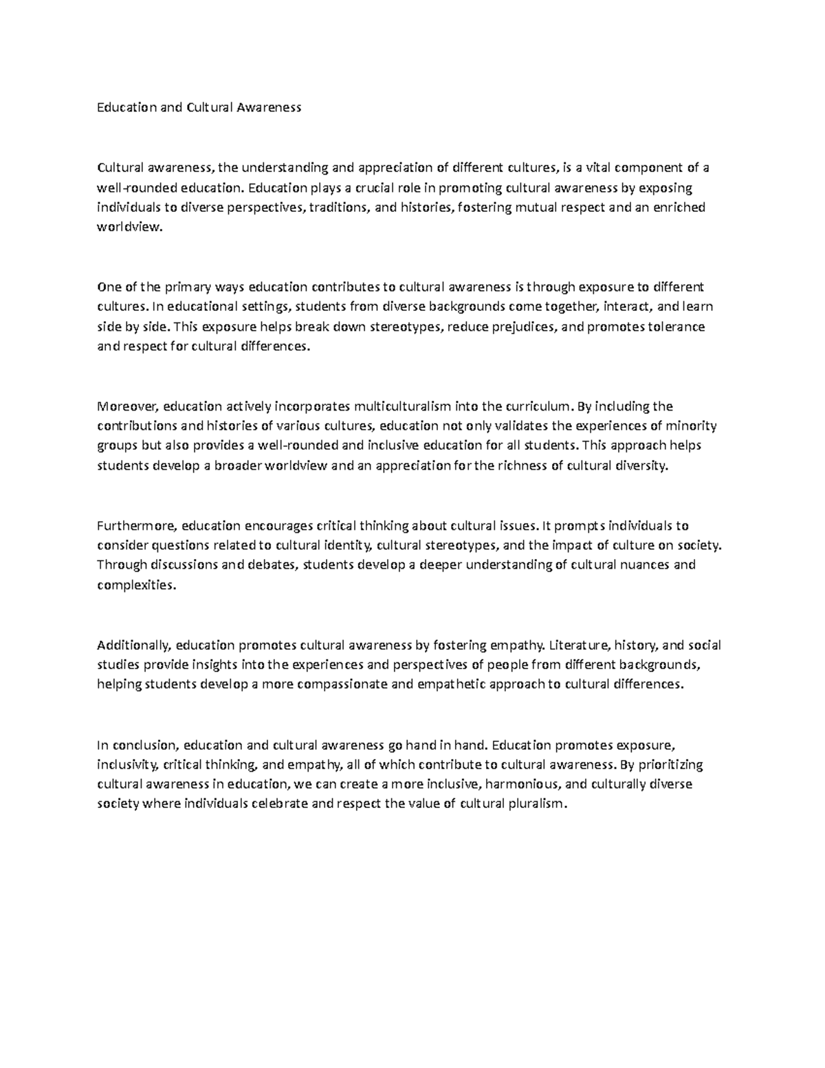 Education and Cultural Awareness - Education and Cultural Awareness ...