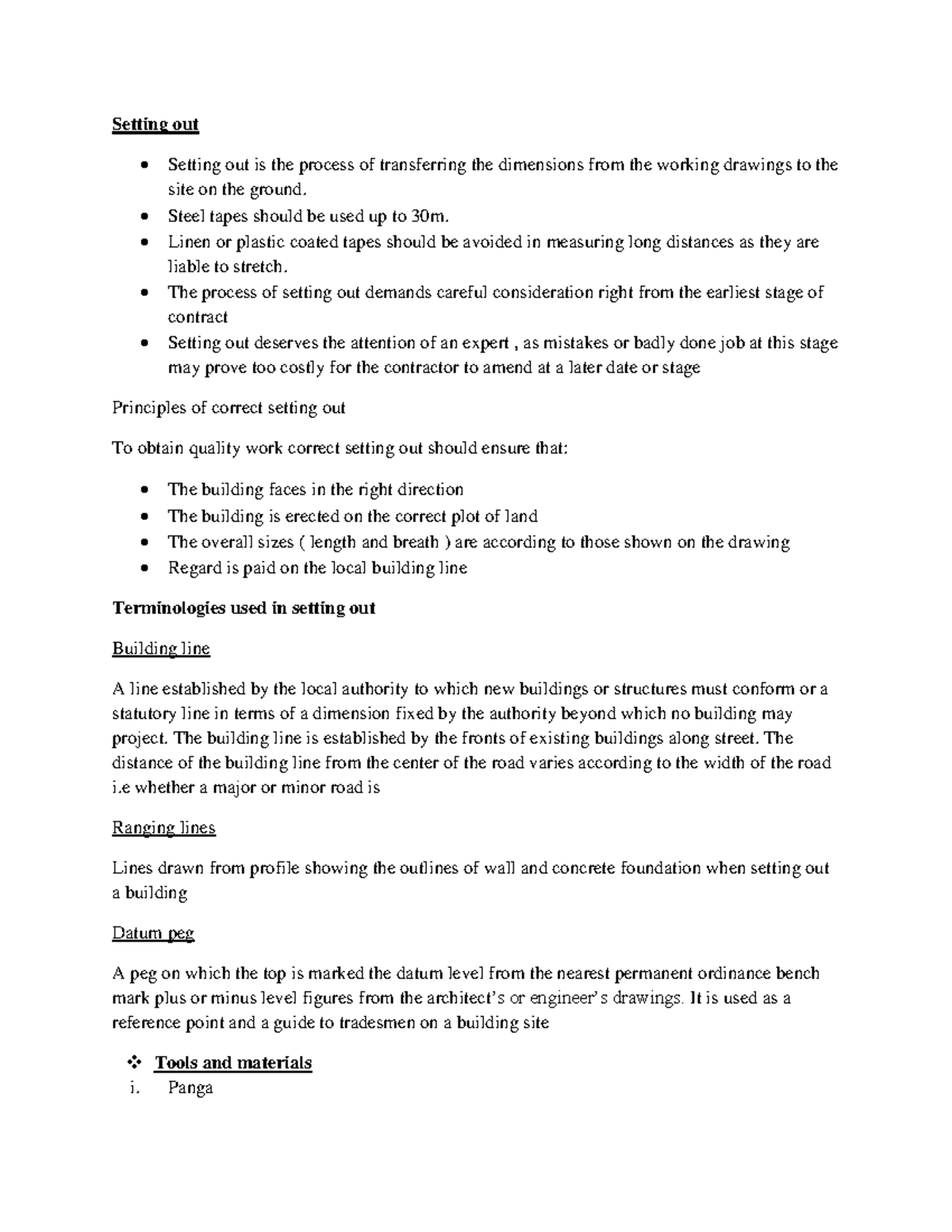 Setting out and Excavation - Setting out Setting out is the process of ...