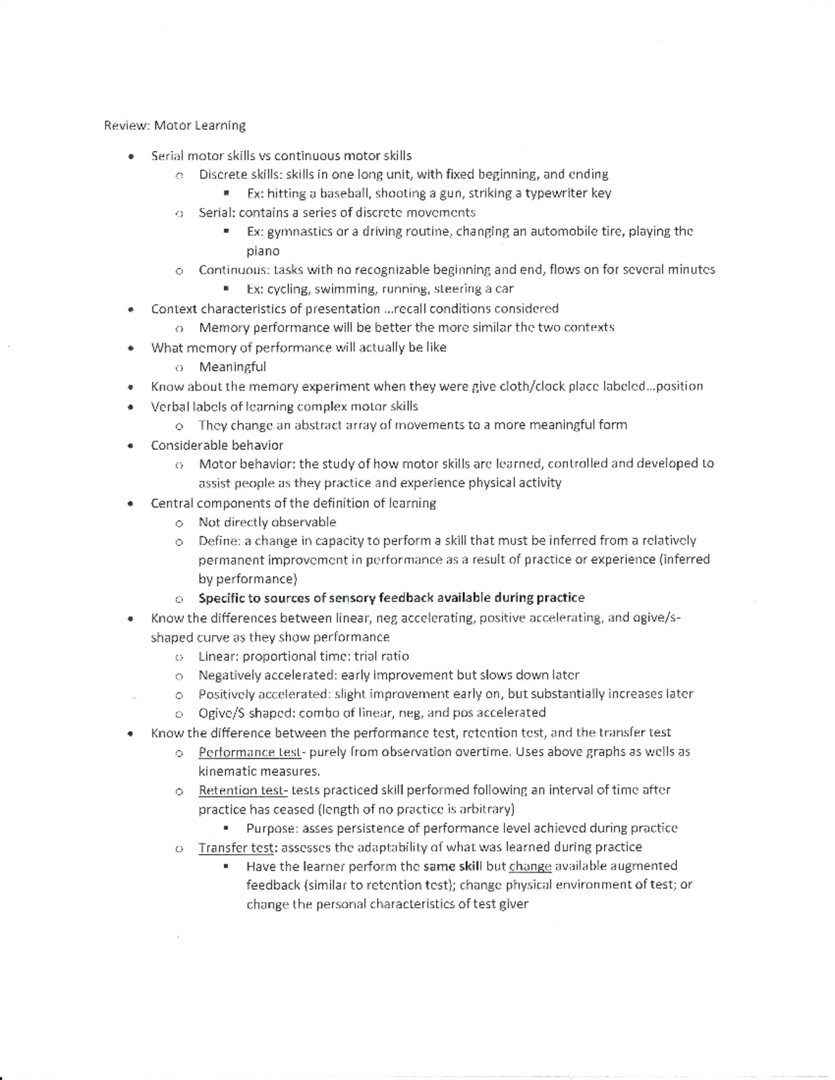 Motor Learning and Motor Skills - Studocu