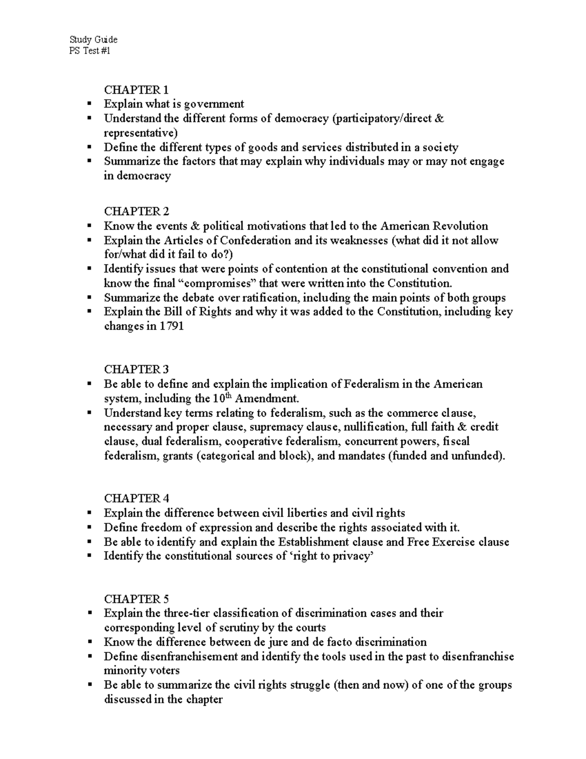 Test #1 Study Guide - Study Guide PS Test # CHAPTER 1 § Explain what is ...