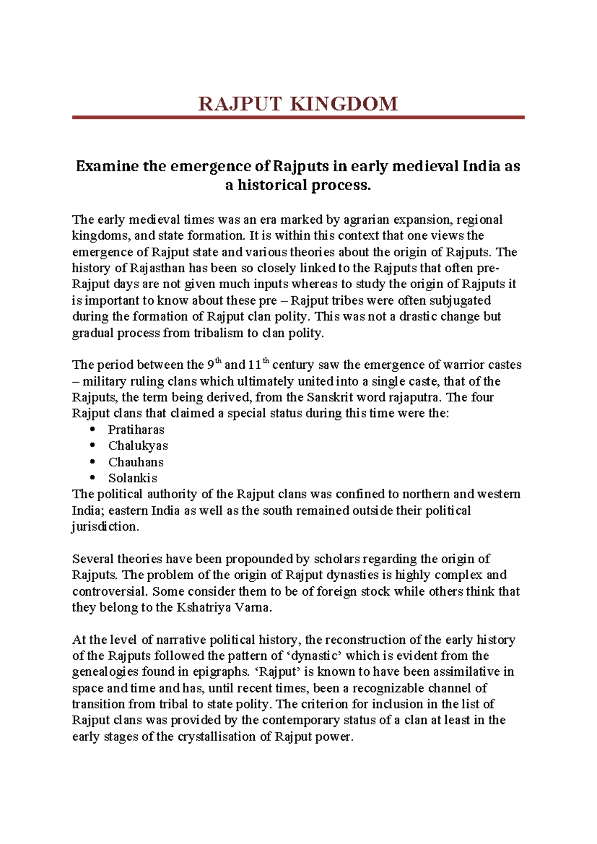 186877853-Rajput-Kingdom - RAJPUT KINGDOM Examine the emergence of ...