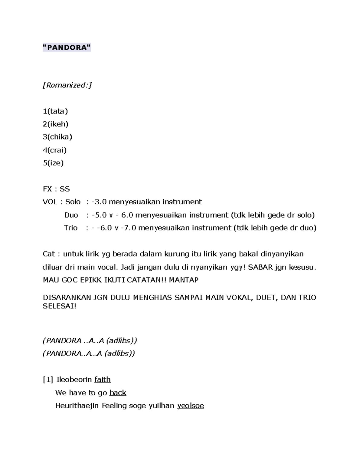 Pandora - ok ini adalah lirik - "PANDORA" [Romanized:] 1(tata) 2(ikeh ...