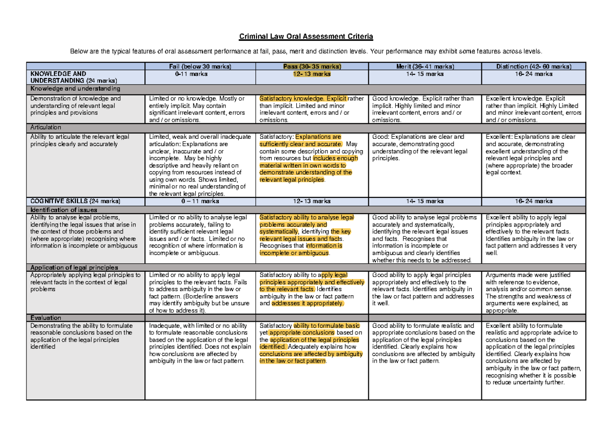 Criminal law oral assessment criteria - Criminal Law Oral Assessment ...