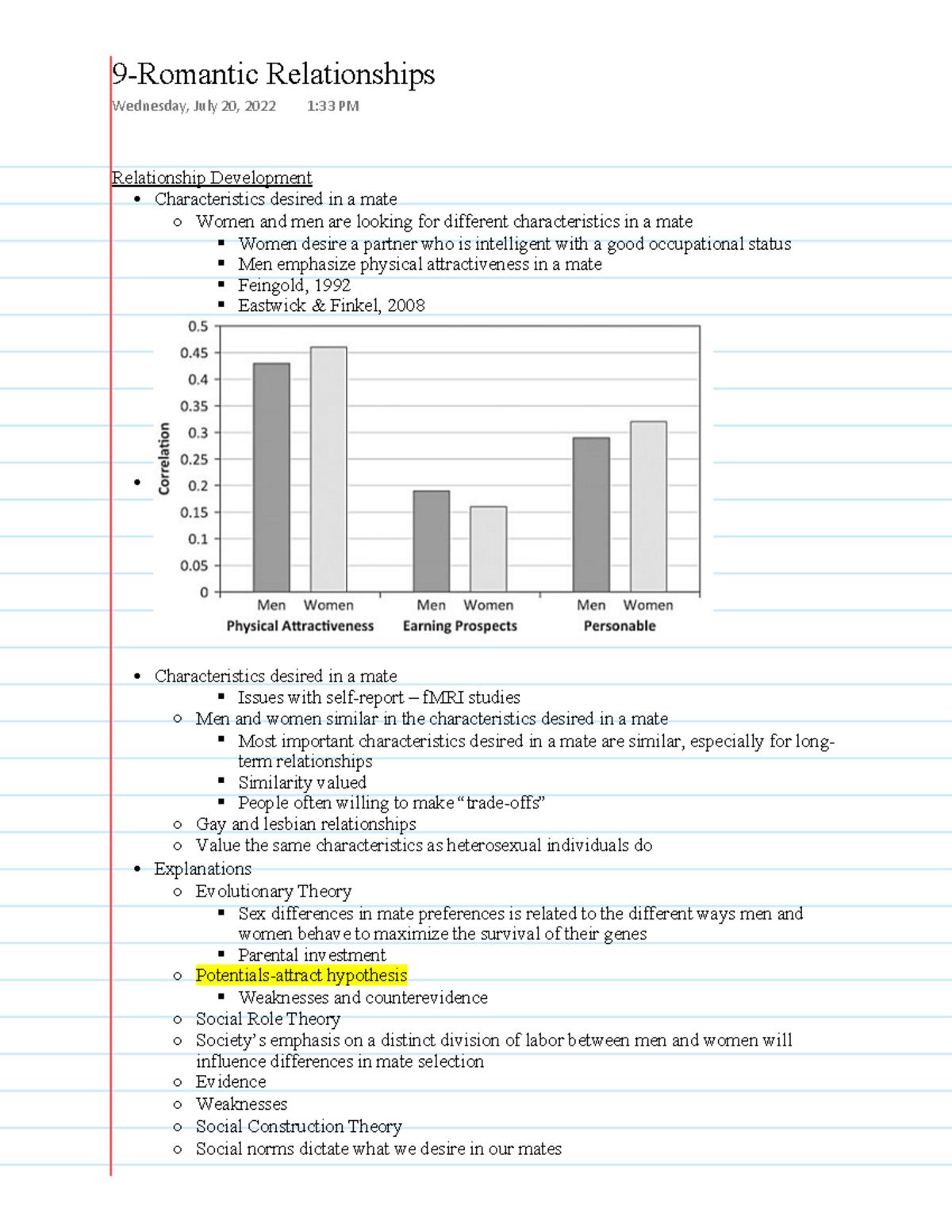 PSYCH 353-Chapter 9 - Relationship Development Characteristics desired ...