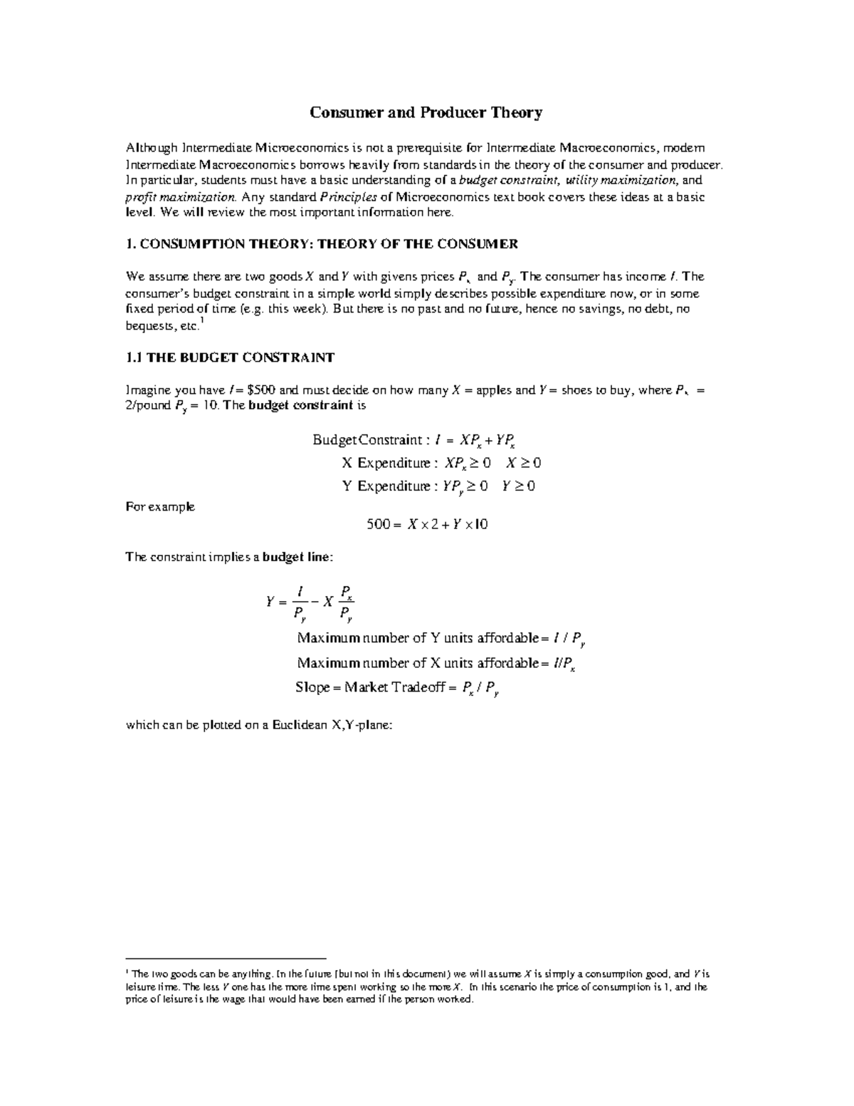 Consumer and Producer Theory - Consumer and Producer Theory Although ...