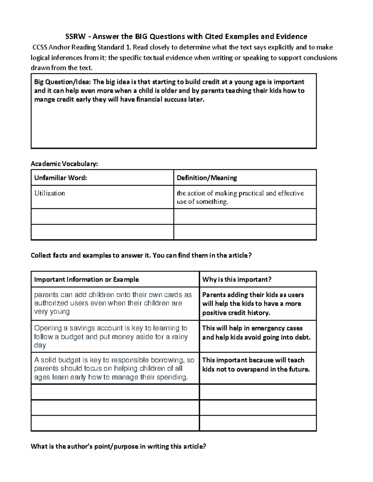 Building Credit - SSRW - Answer the BIG Questions with Cited Examples ...