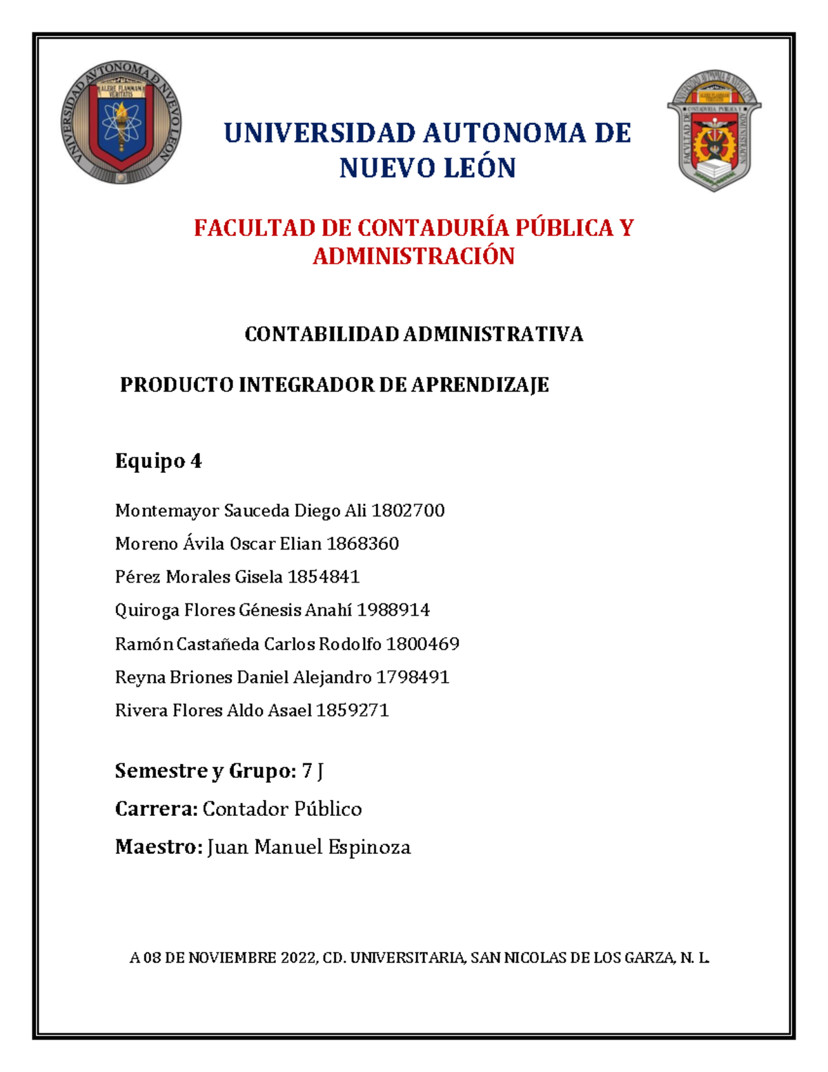 PIA EQ4 PDF - PIA TRABAJO FINAL - UNIVERSIDAD AUTONOMA DE NUEVO LEÓN FACULTAD DE CONTADURÍA ...