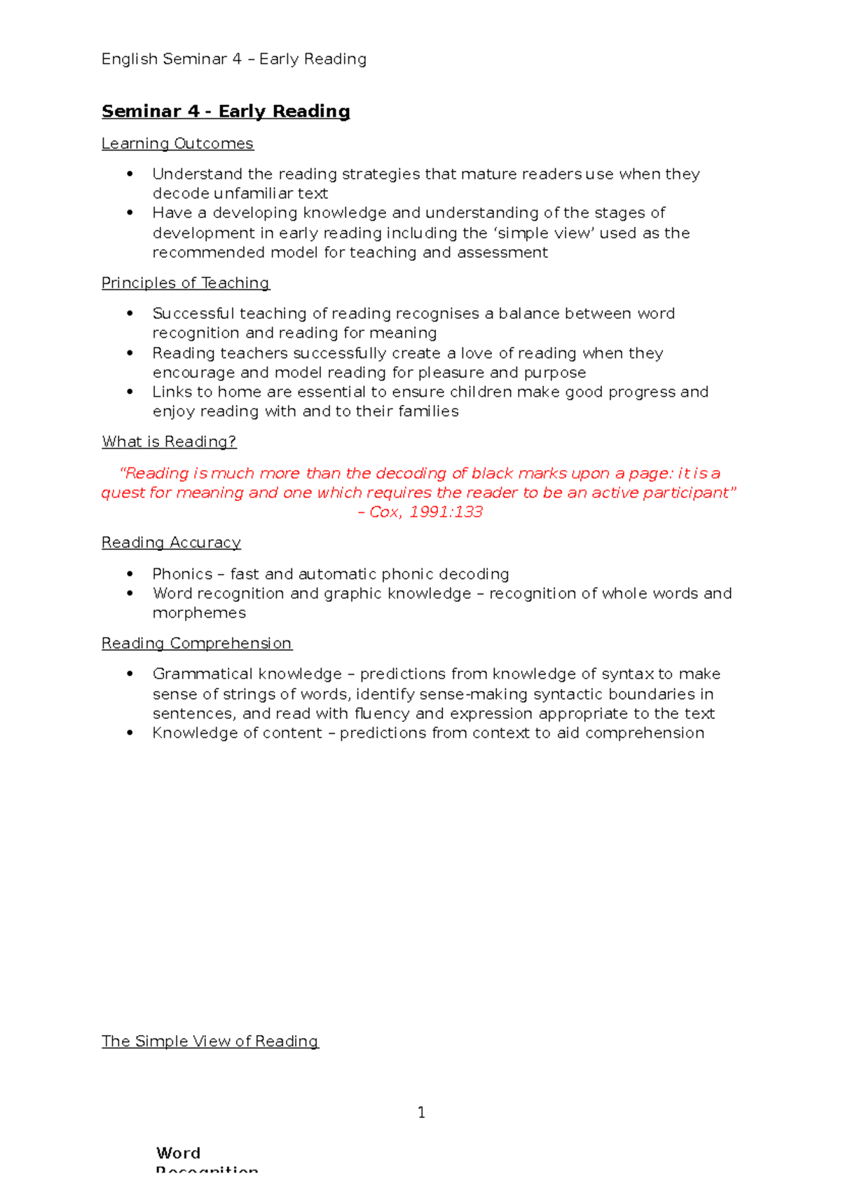 Seminar 4 - Early Reading - English Seminar 4 – Early Reading Seminar 4 ...