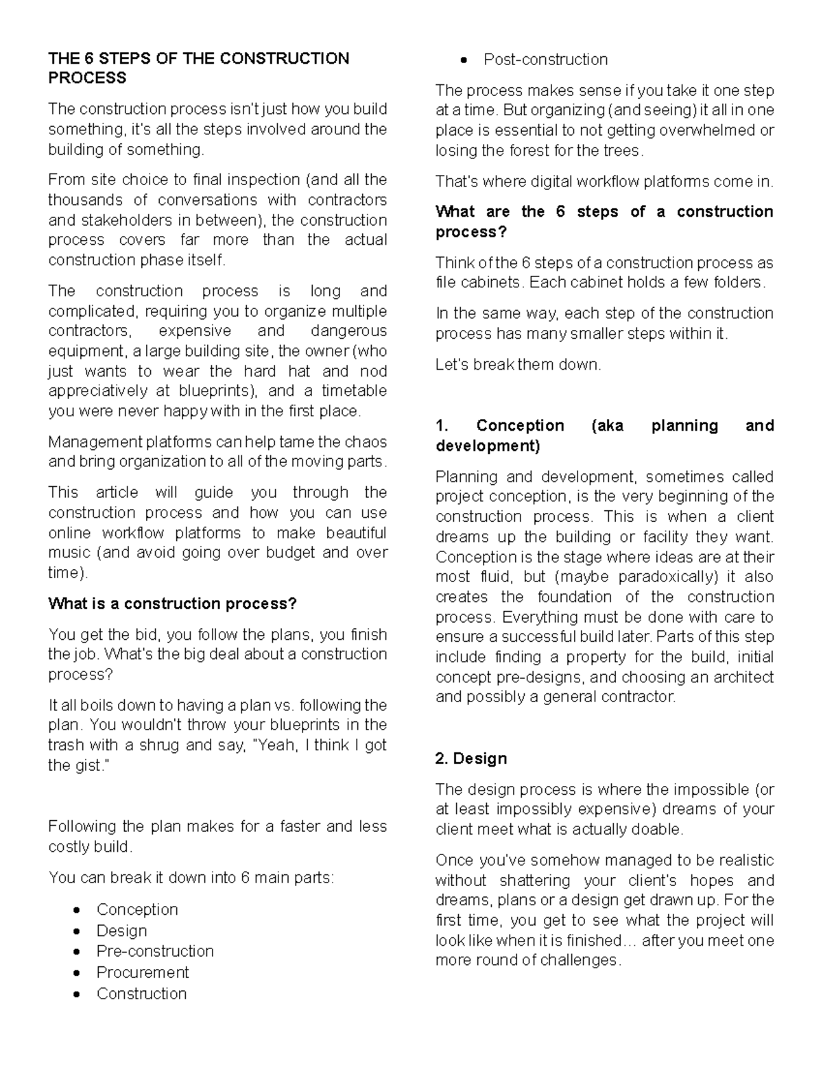 THE 6 Steps OF THE Construction Process - THE 6 STEPS OF THE ...