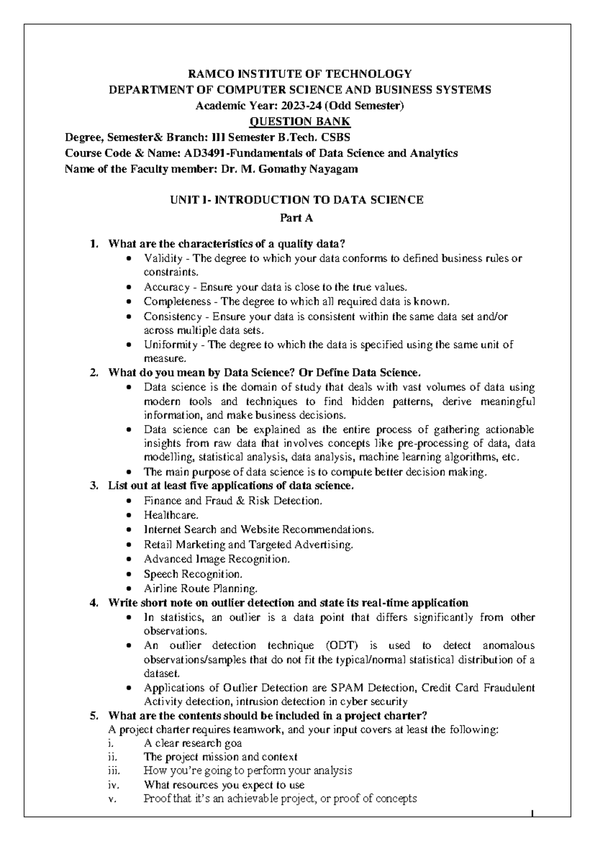 AD3491-Fundamentals of Data Science and Analytics-Two-Mark-Questions-Unit 1 - RAMCO INSTITUTE OF ...