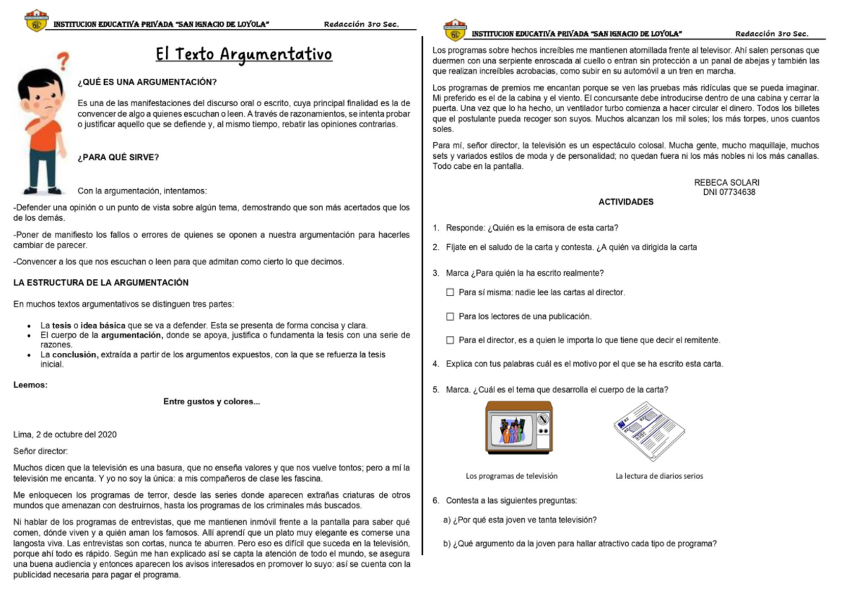 Ficha 2do redacción t. argumentativo - comprension de redaccion - Studocu