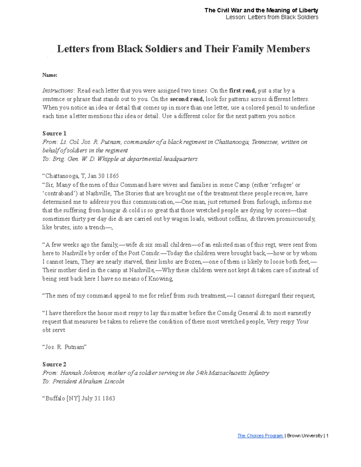 5a. Choices - Letters from Black Soldiers and Their Families[Civil War ...