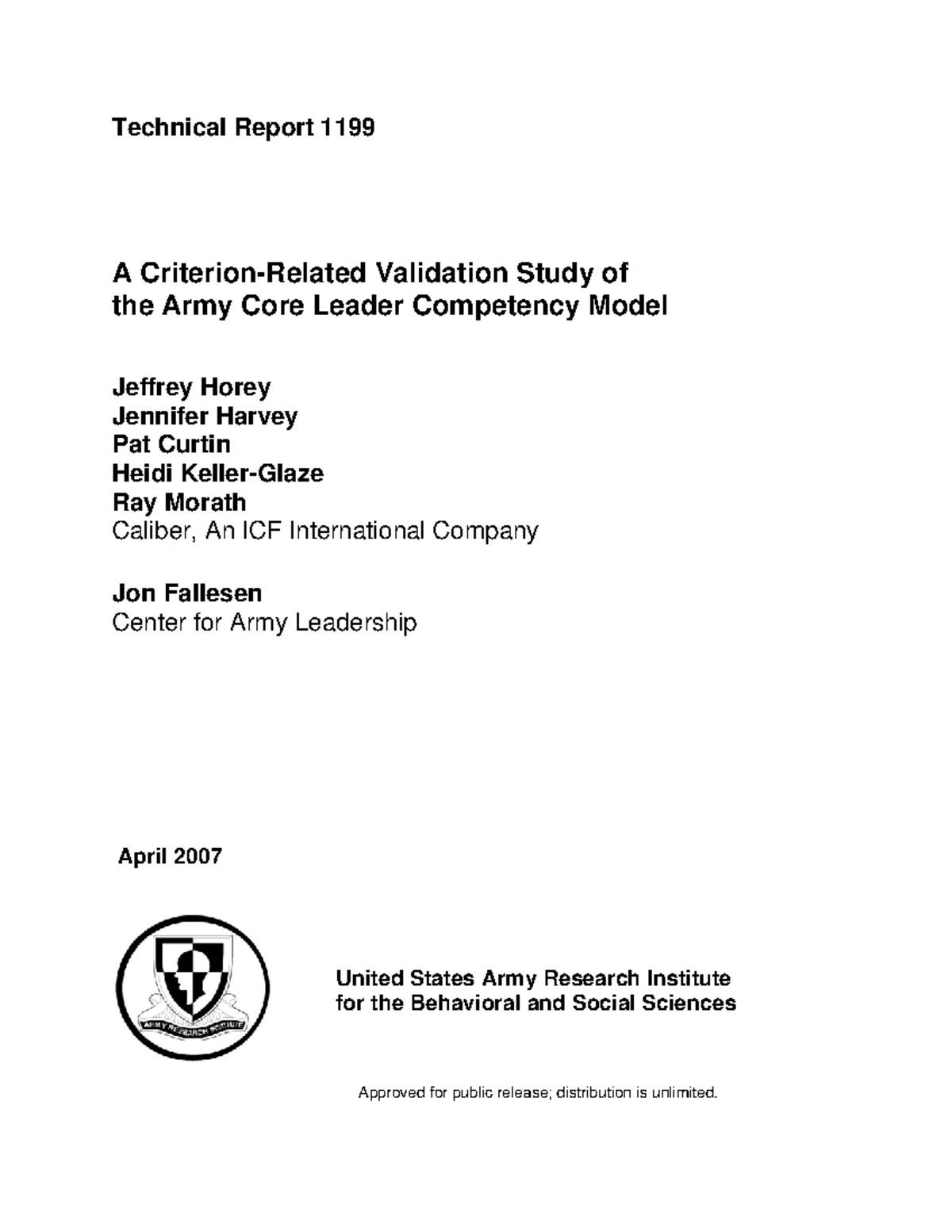 Horey 2007 A Criterion-Related Validation Study of the Army Core Leader ...