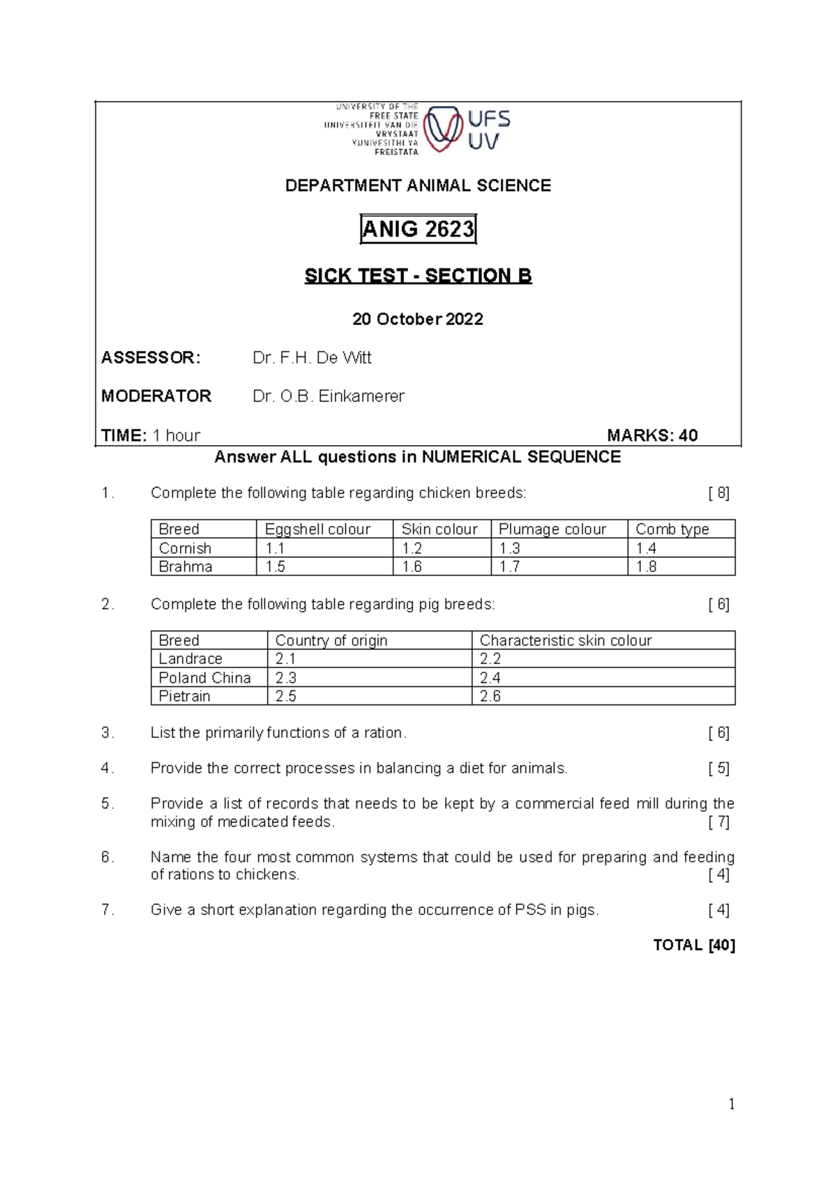 22 ST B ANIG2623 Sick test Section B (2010 2022) - DEPARTMENT ANIMAL ...