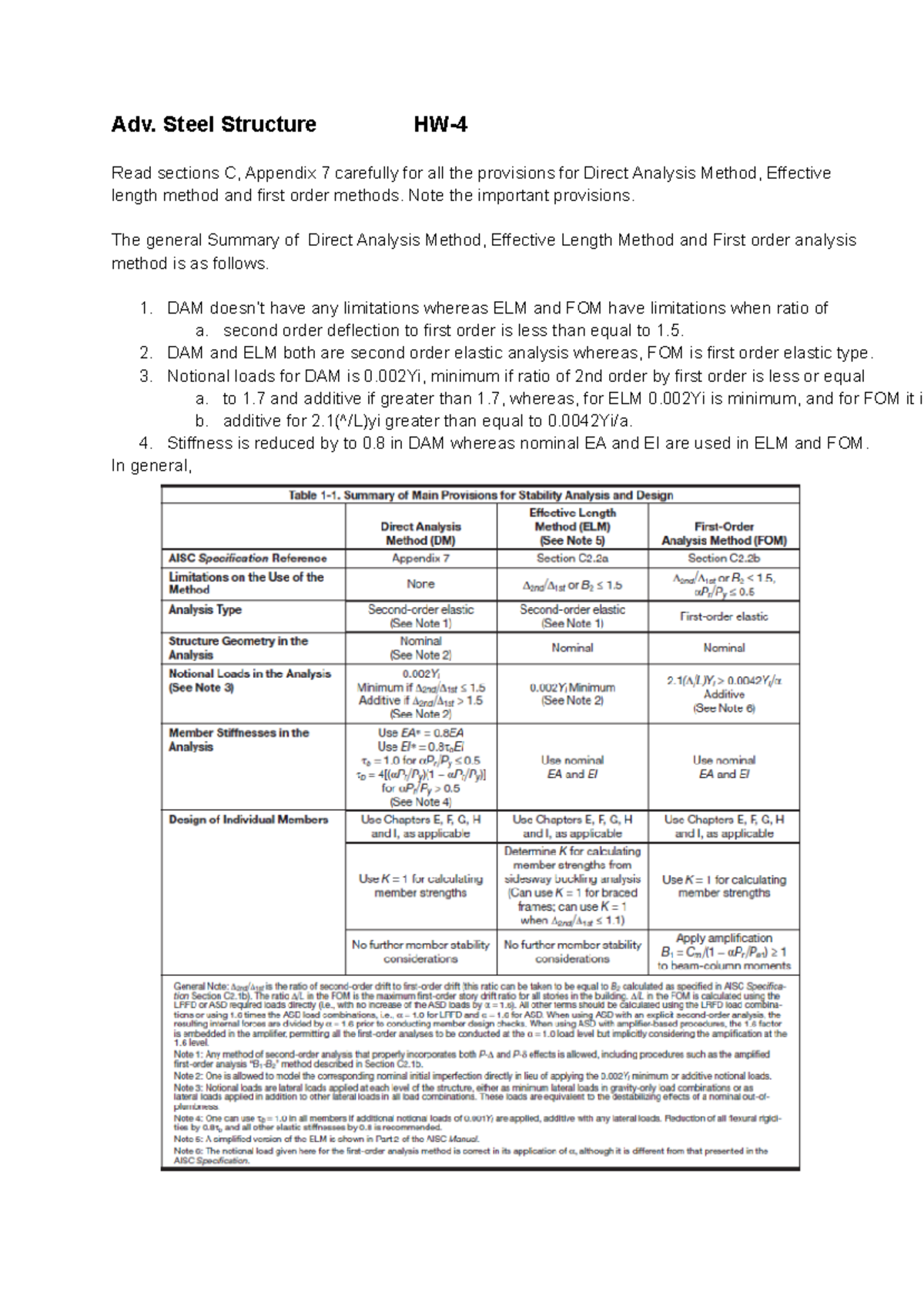 Stability Analysis HW-4 - Adv. Steel Structure HW- Read sections C ...