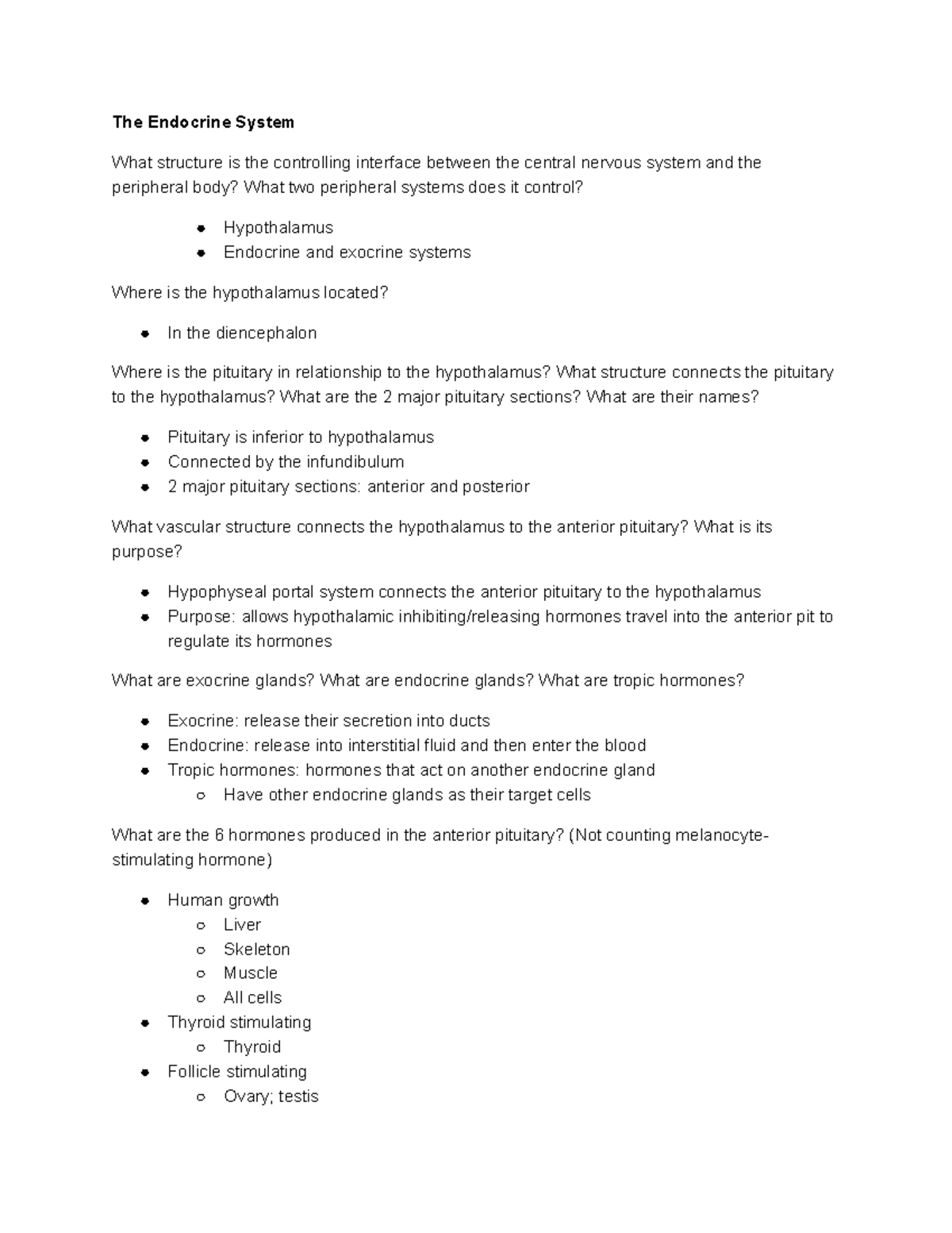 Ch. 17 Review - Winter 2018/19 - The Endocrine System What structure is ...