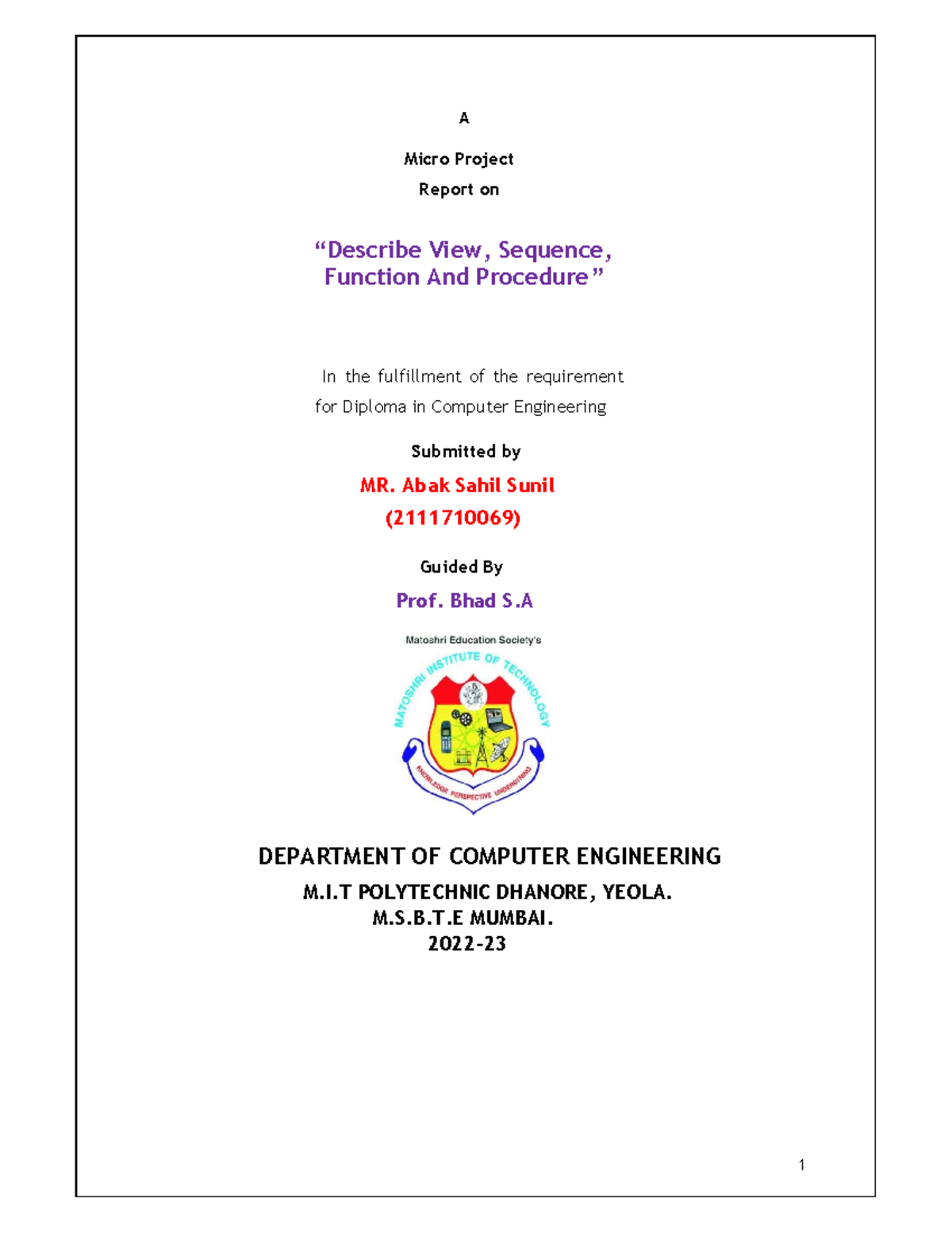 DMS4 231110 202858 - DBMS MODEL - ####### A Micro Project Report on ...