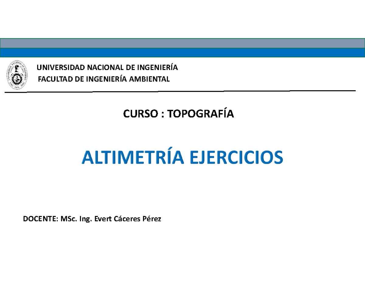 Altimetria Ejemplos - Topografía General - UNIVERSIDAD NACIONAL DE ...