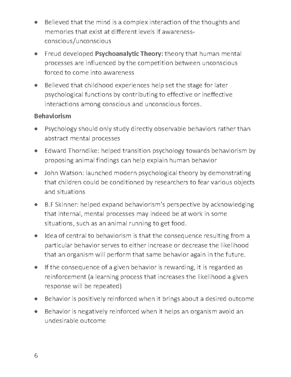 PS101 Notes 6-10 - Believed that the mind is a complex interaction of ...