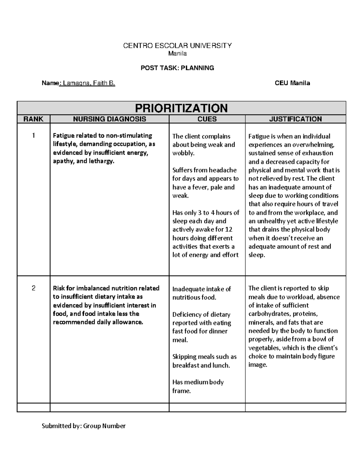 Planning M6 Post Task Activity Sheet Group 2 - CENTRO ESCOLAR ...