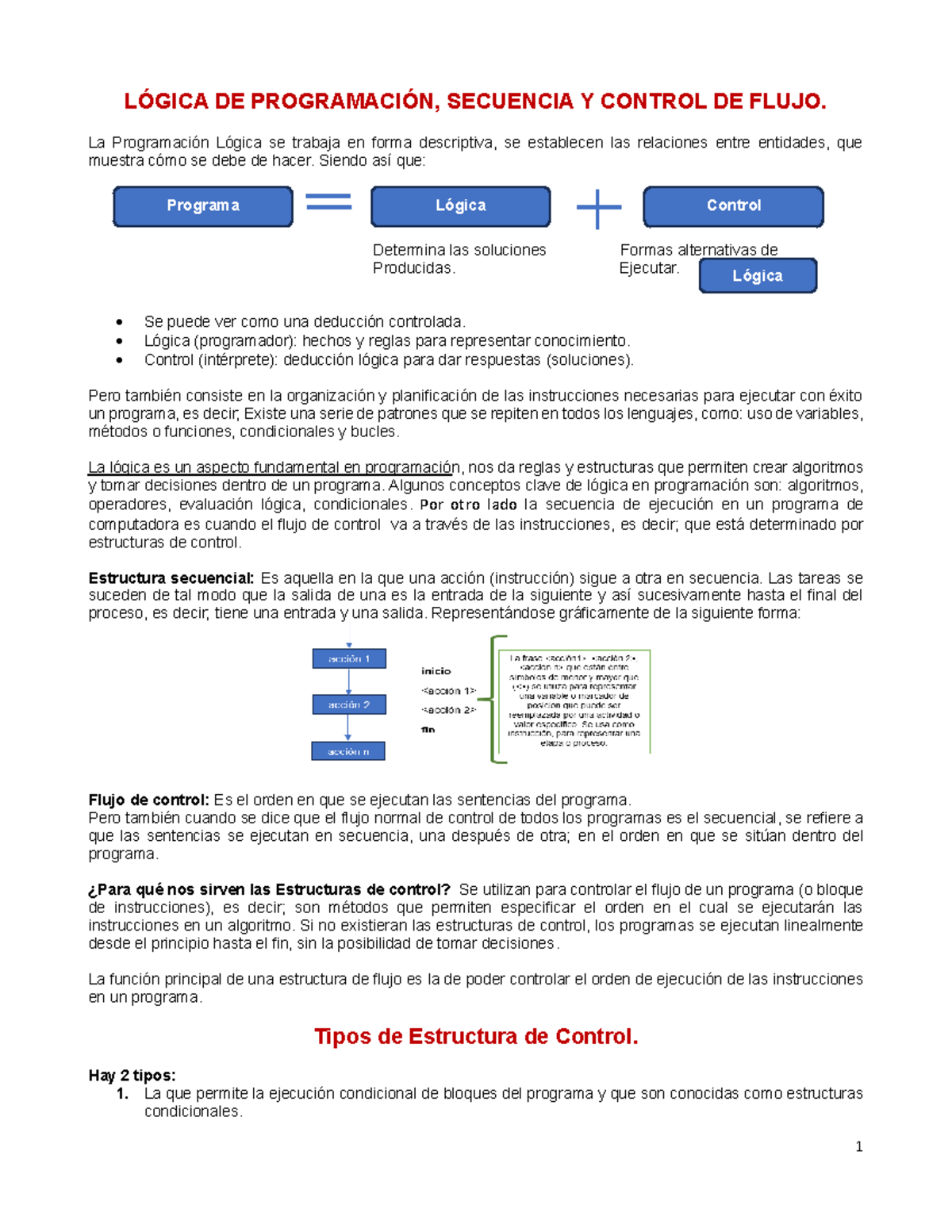 Lógica Computacional- Secuencia Y Control DE Flujo - LÓGICA DE ...