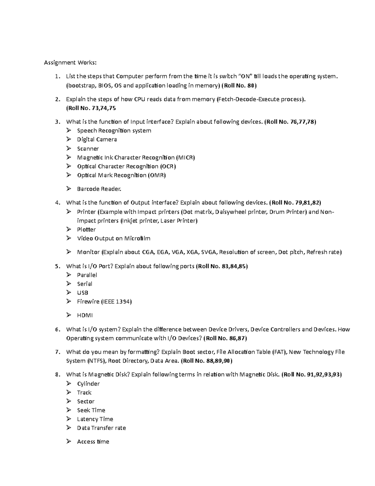 Class works-CSIT - Intorduction to IIT questions - Assignment Works ...