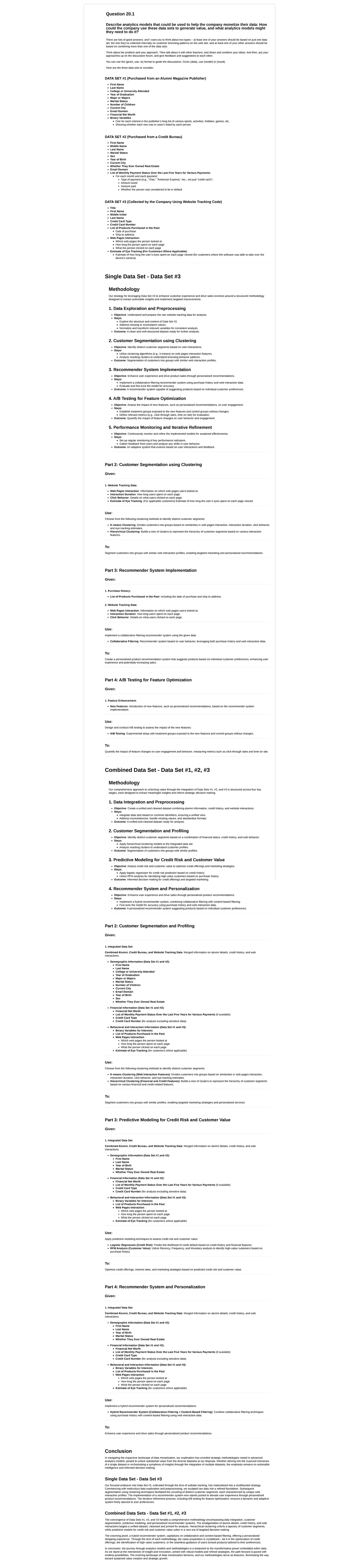 ISYE Homework 14 - Solution - Question 20. Describe analytics models that could be used to help ...