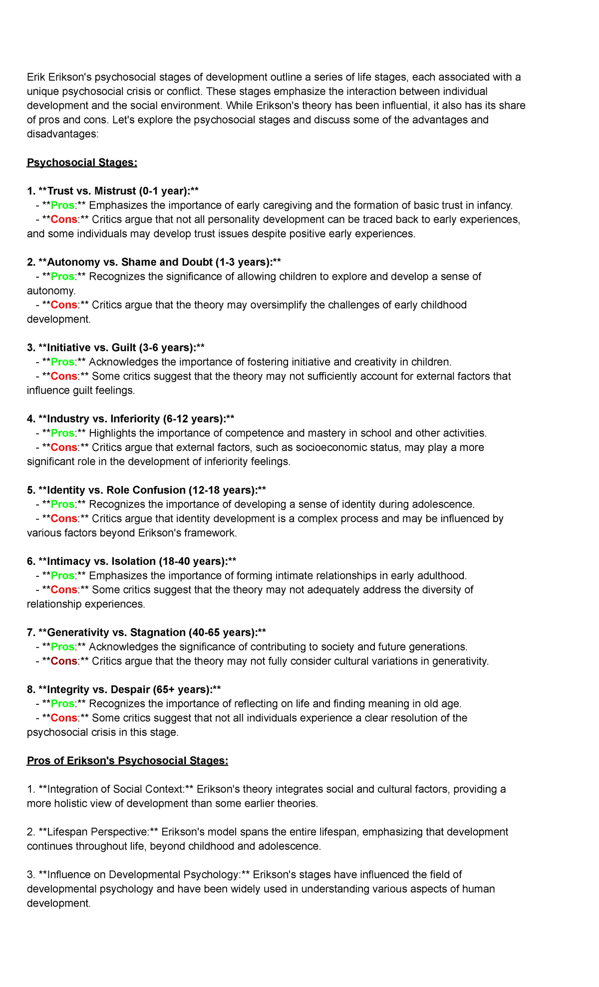 DEV PSY M2 - Psychosocial Stages - Erik Erikson's psychosocial stages ...