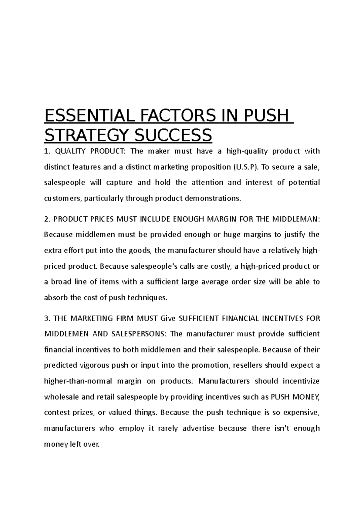 Essential Factors IN PUSH Strategy Success - ESSENTIAL FACTORS IN PUSH ...