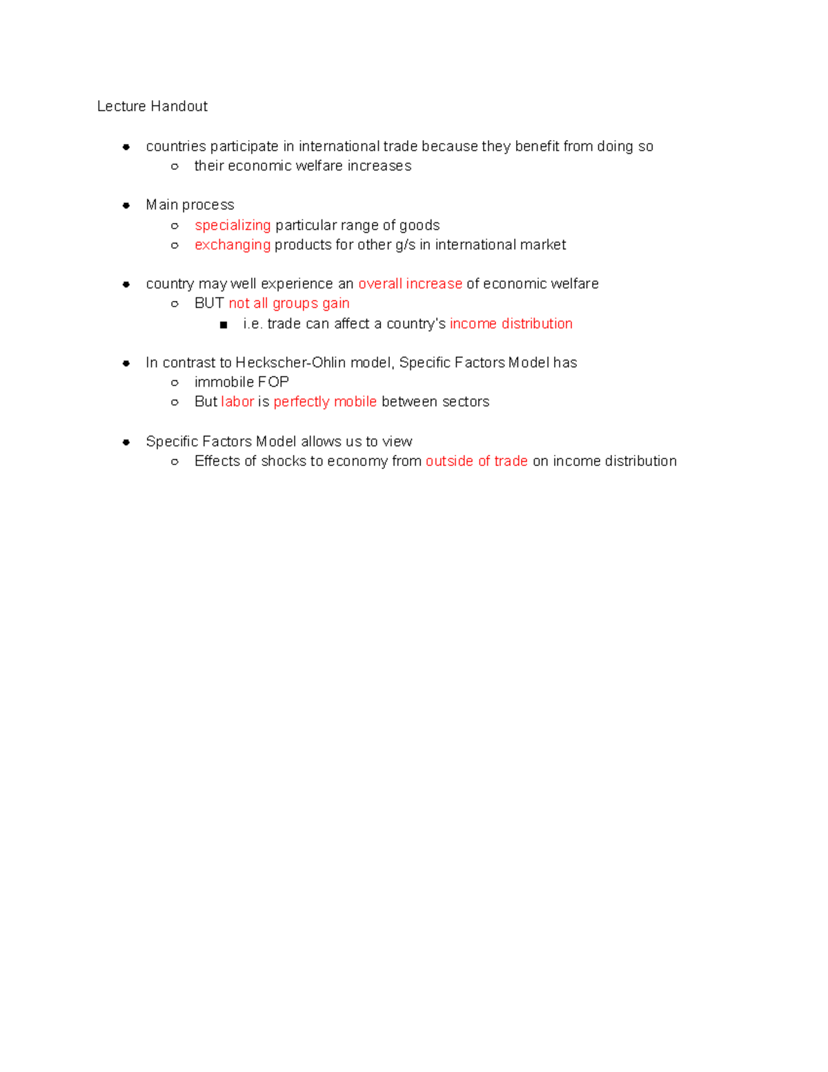 WK2: Why Trade + Specific Factors Model - Lecture Handout countries ...