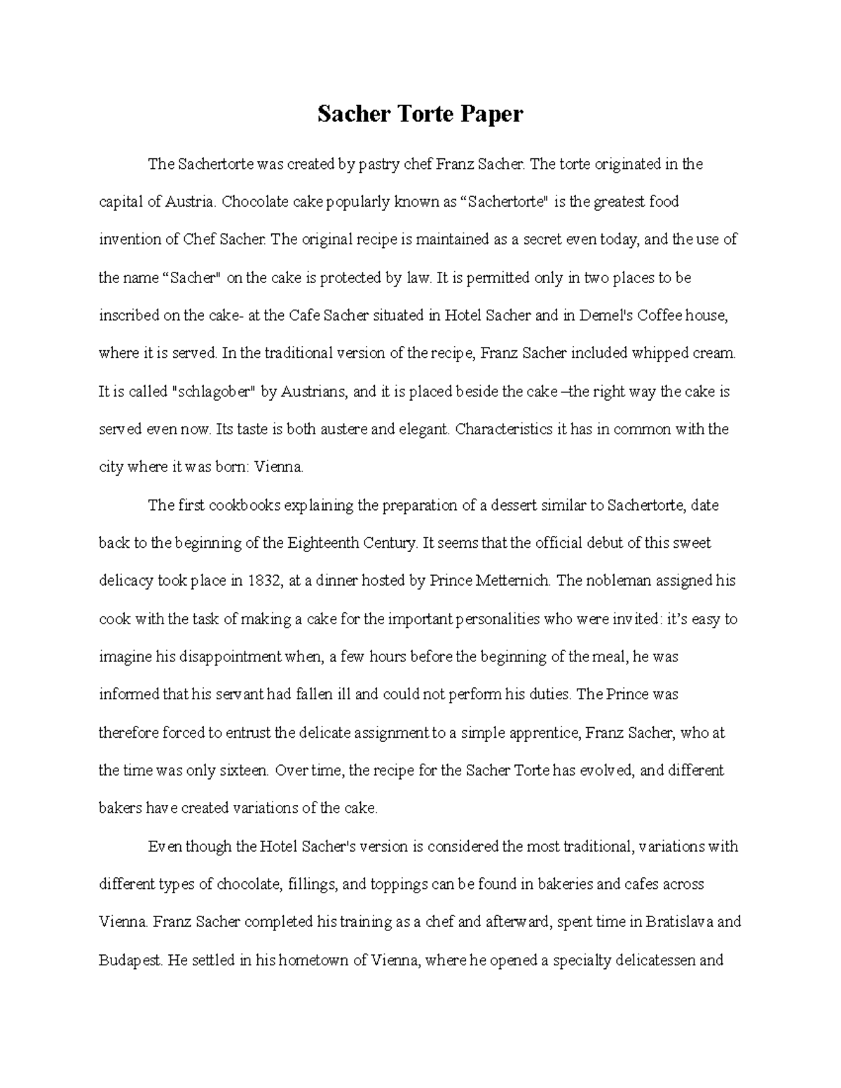 Sacher Torte Paper - cake essay - Sacher Torte Paper The Sachertorte ...