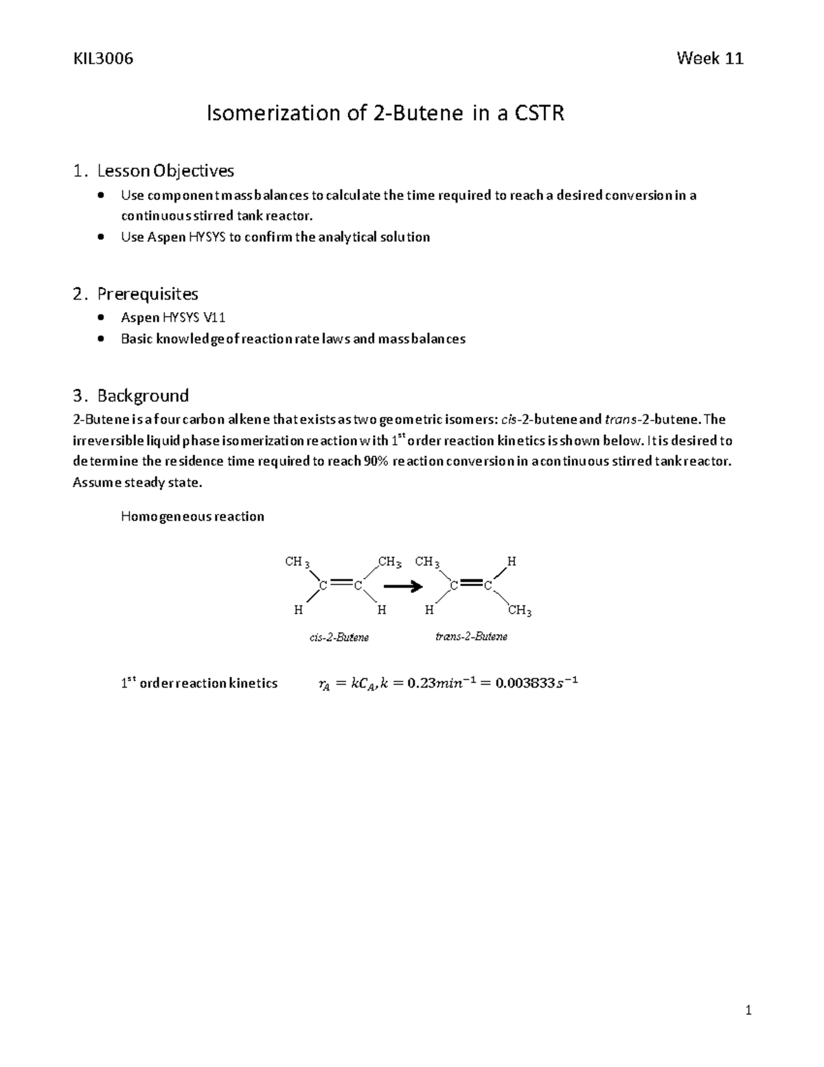 CSTR - Tutorial on simulating CSTR in Aspen Hysys - 1. Lesson ...