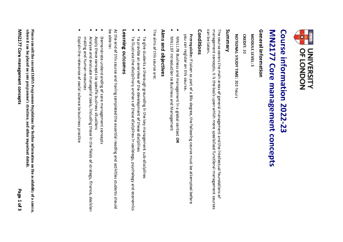 MN2177 Core management concepts - where it can be placed on your programme9s structure ...