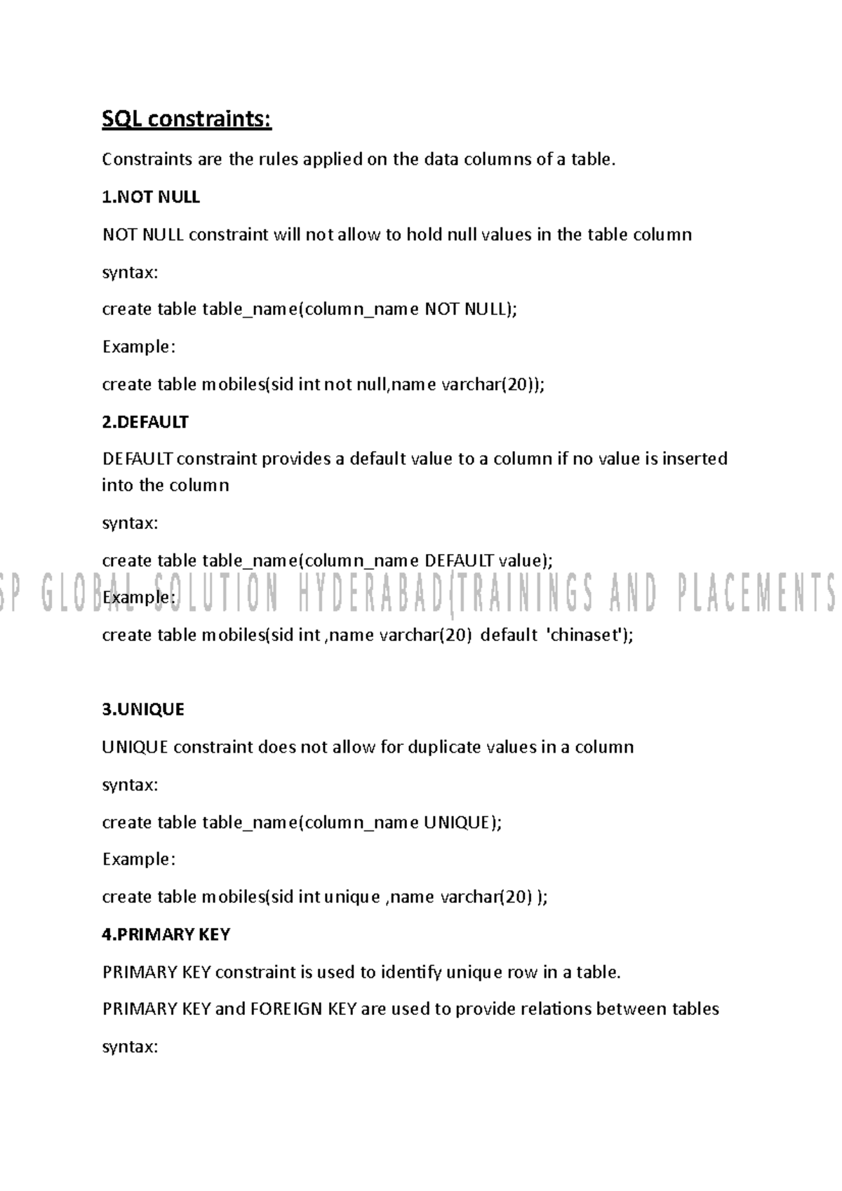 SQL constraints - for gain the knowledge of document about insurance ...