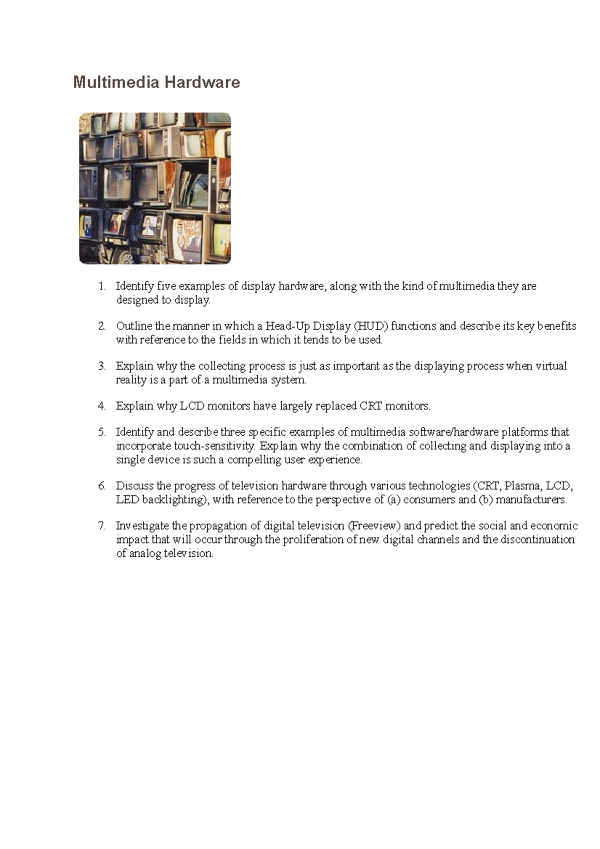 Multimedia Hardware - WORKBOOK - Multimedia Hardware Identify five ...