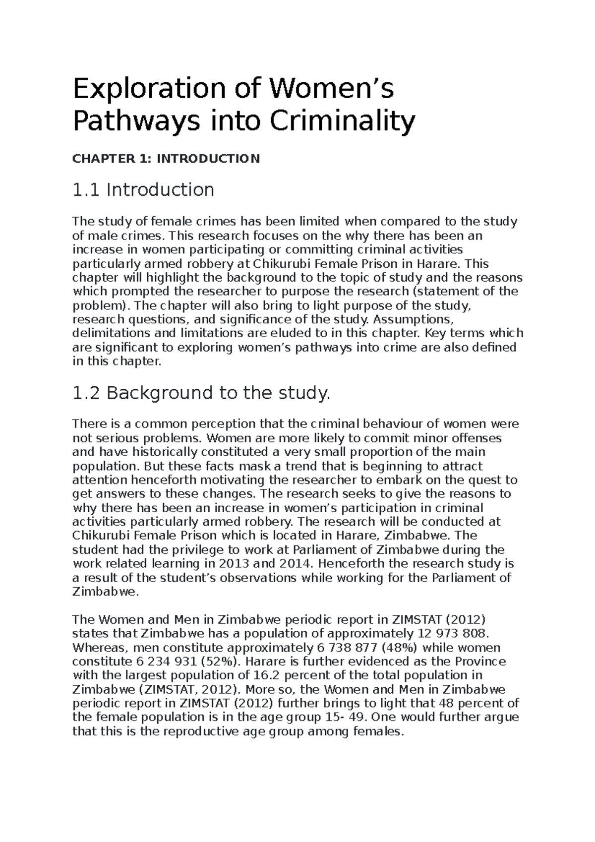 Exploration of Women Pathways into Criminality - Exploration of Women’s ...
